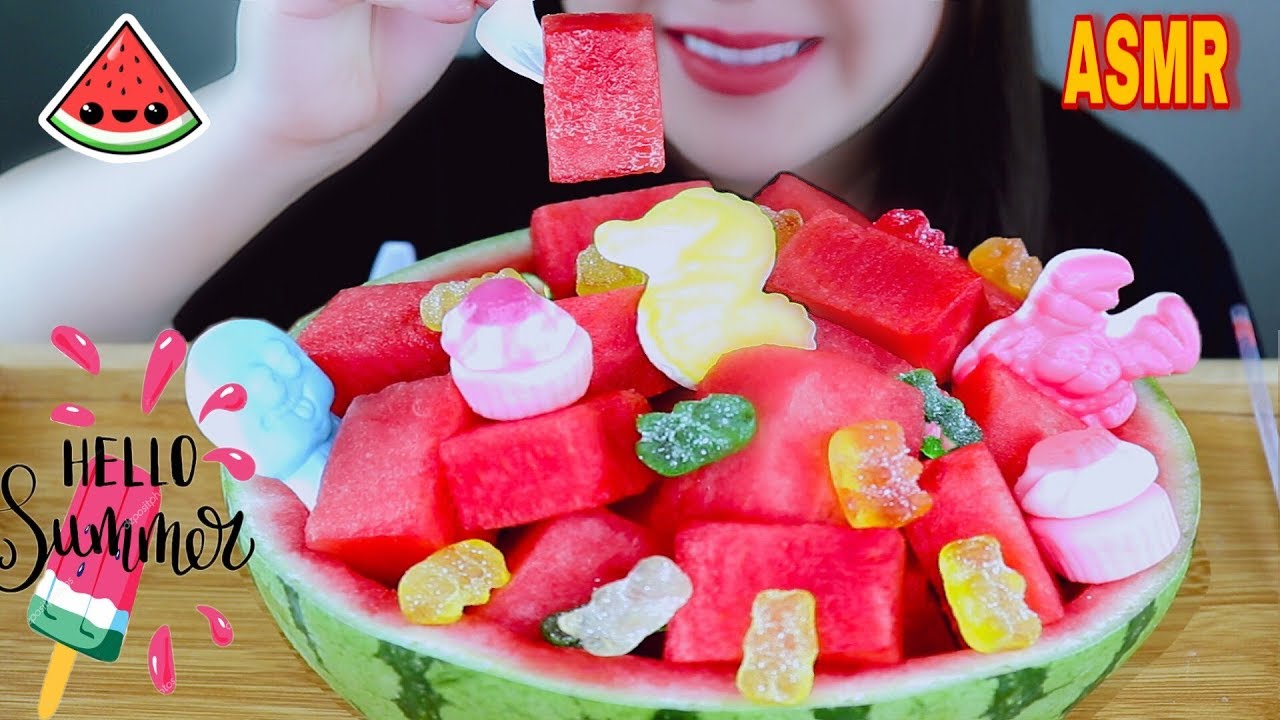 ASMR EATING WATERMELON gummi punch * real eating sounds* no talking ...