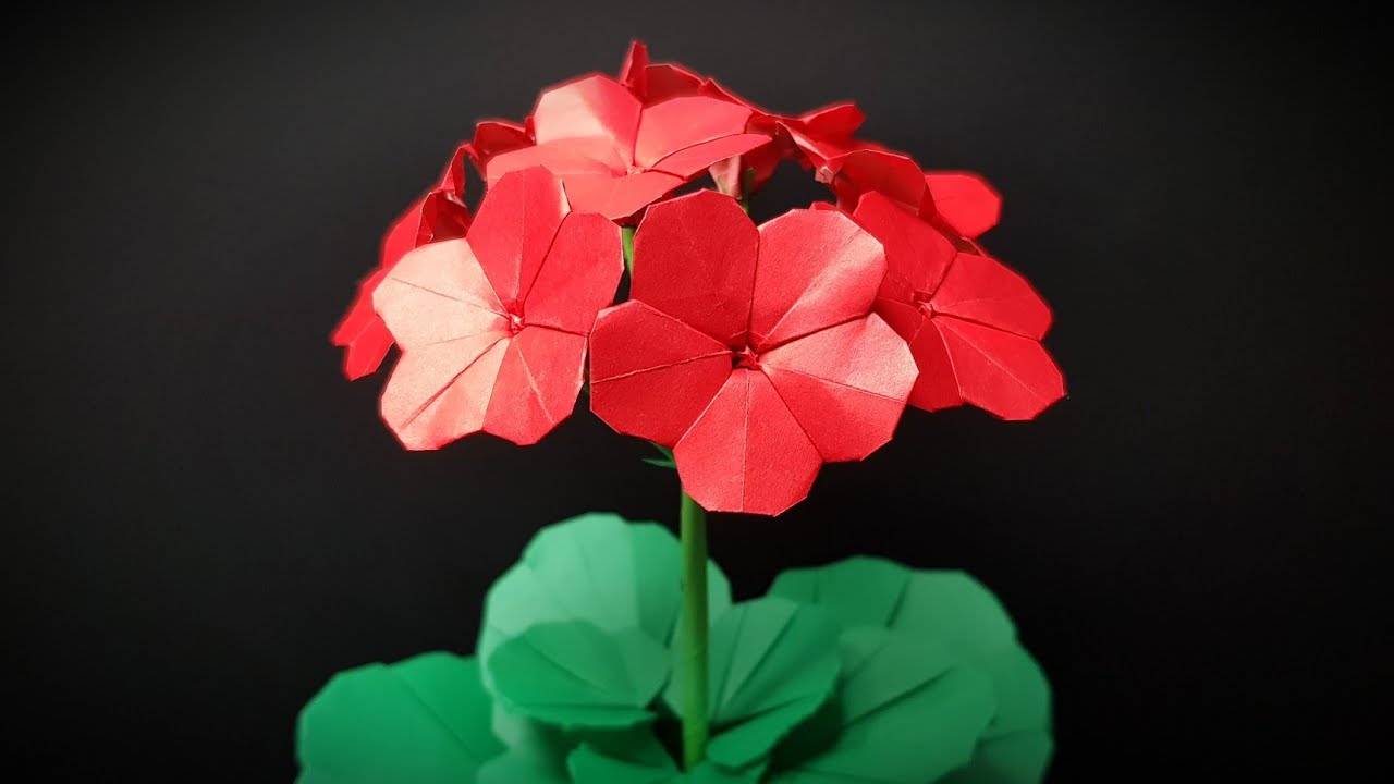 제라늄접기 - Paper scarlet Geranium - 꽃접기 ( flower )- paper folding - 종이접기 ...