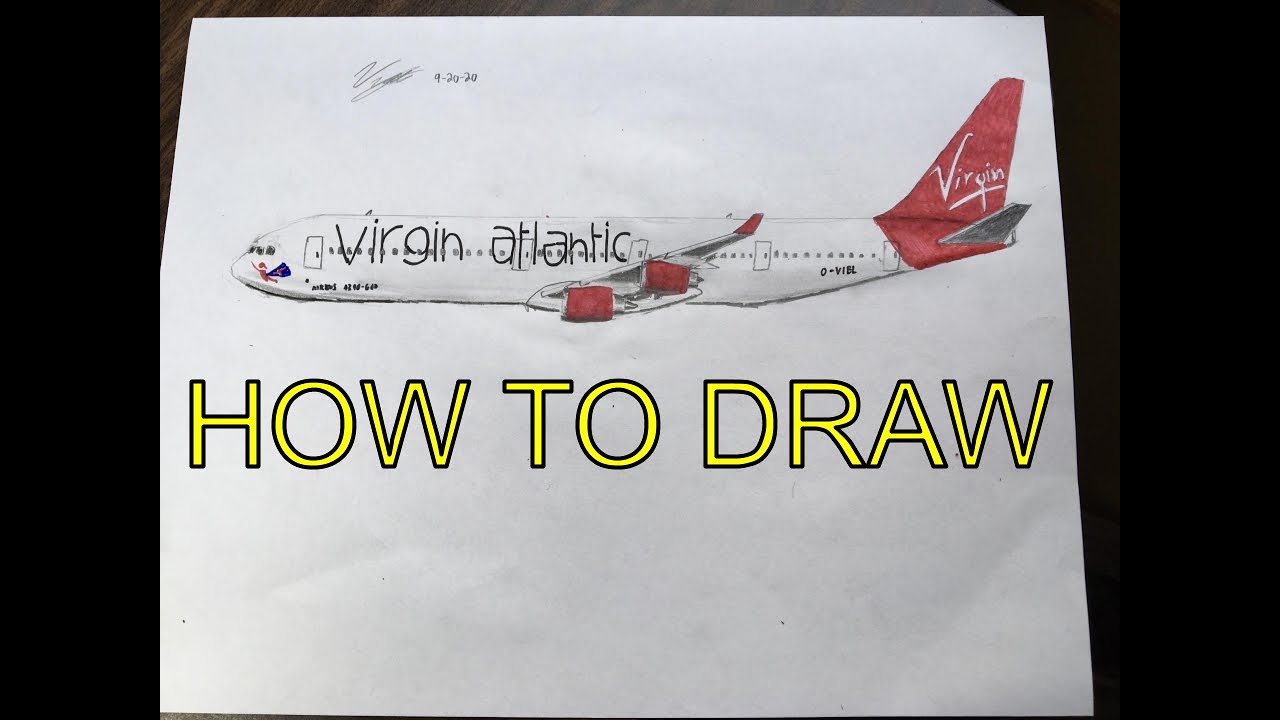 How to Draw an Airplane: Virgin Atlantic A340-600 | Drawing Tutorial ...
