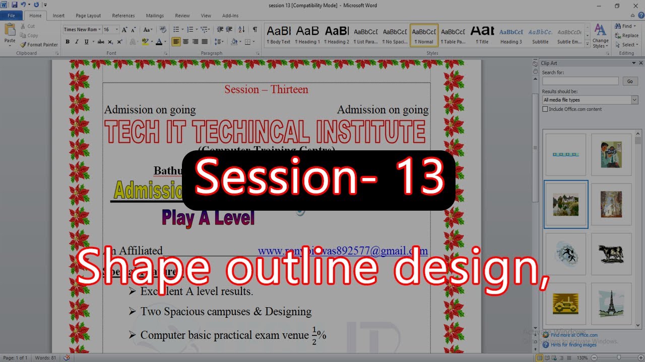 TECH IT || Session 13 || WordArd || Shapes Outline design || TEXT ...