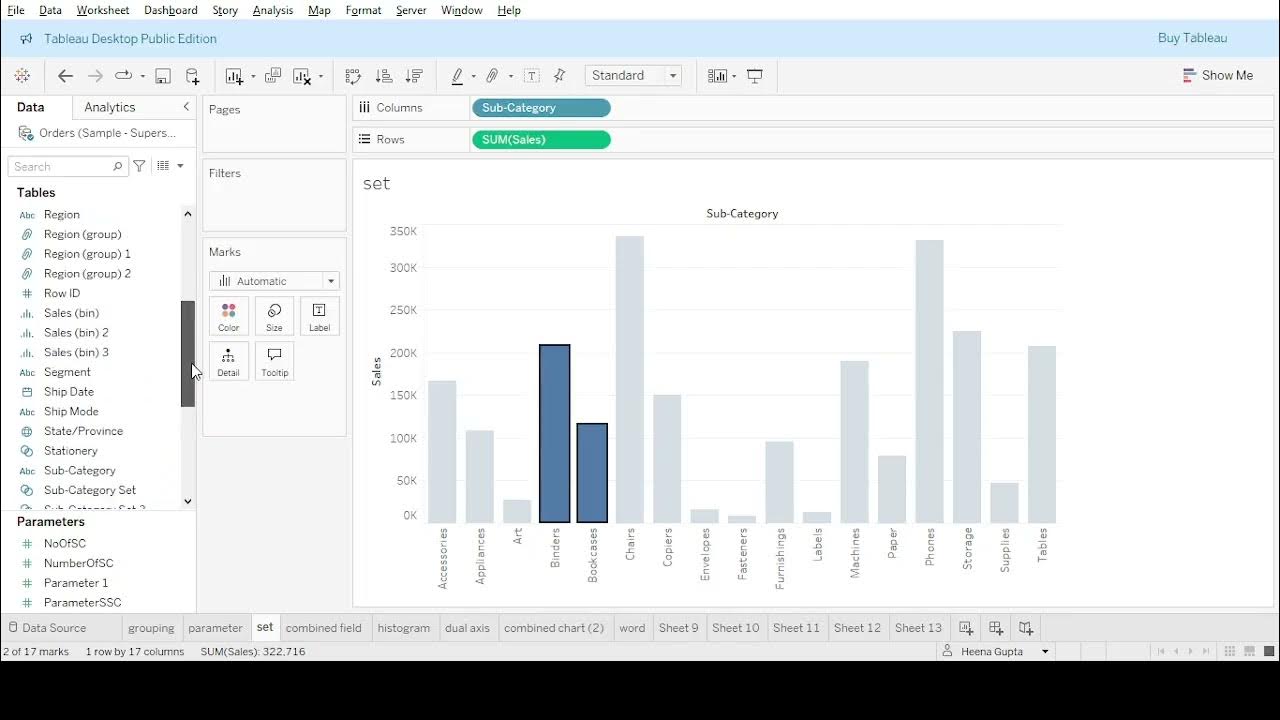 Tableau- grouping, sets, parameters, histograms and dual axis - YouTube