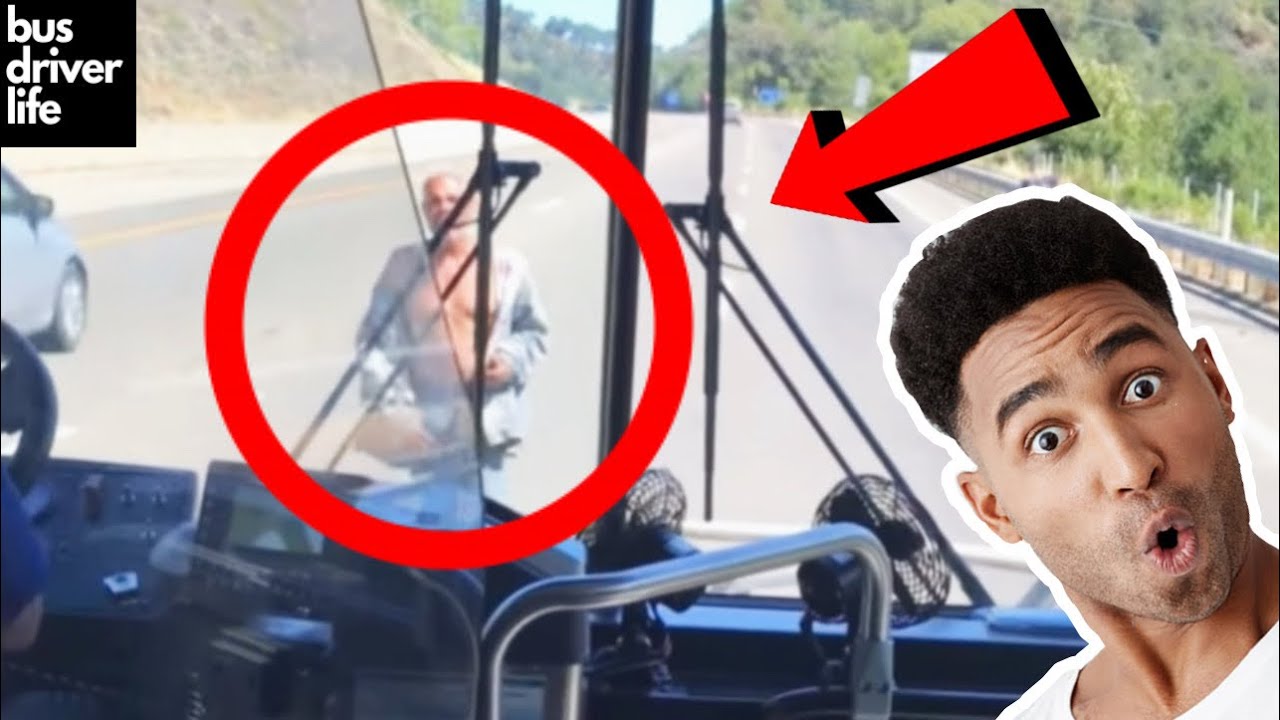 Crazy Man Walks In Front Of Bus | Bus Driver Reaction!! - YouTube