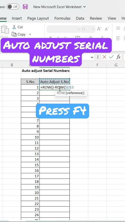 Auto Adjust Serial Numbers in Excel # excel shorts # excel tutorials # excel learning - YouTube
