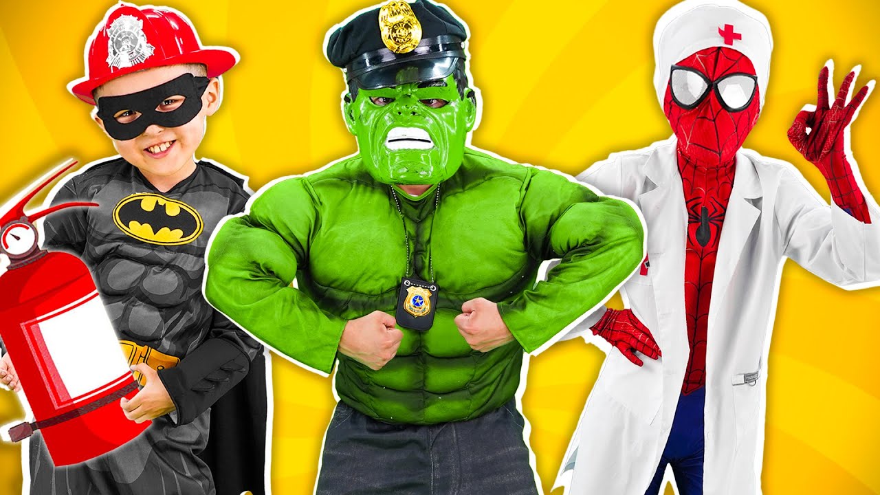 Hulk Policeman, Spiderman Doctor and Batman Firefighter Song ...