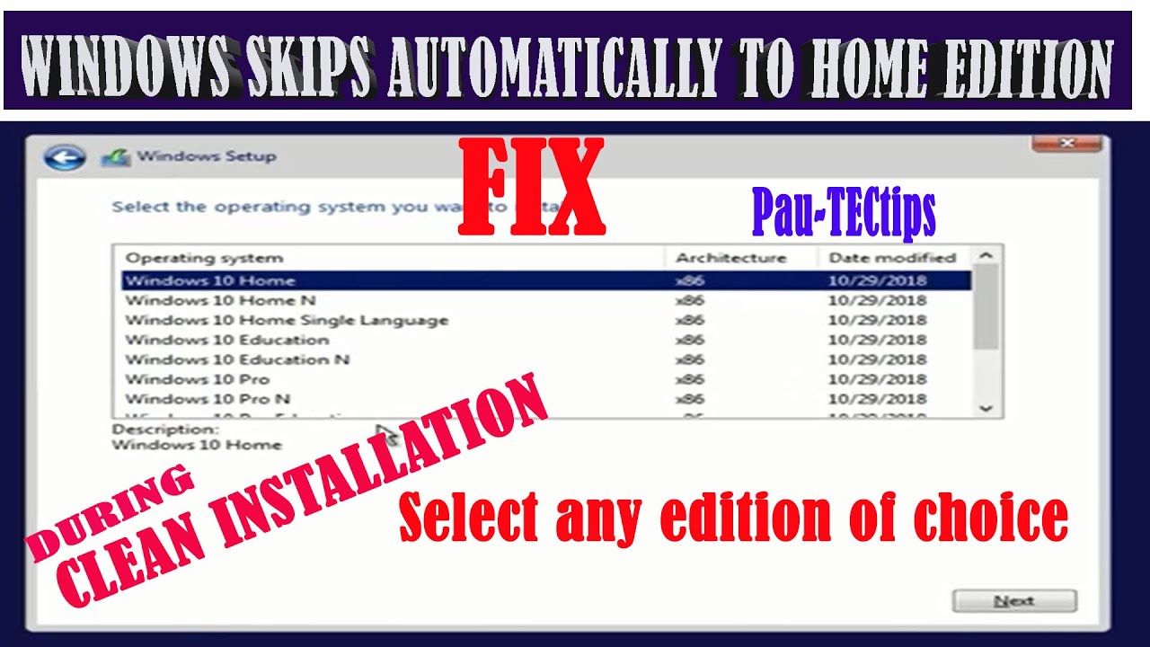 Total FIX!!! Can't Select Windows 10 Edition During Clean Installation ...