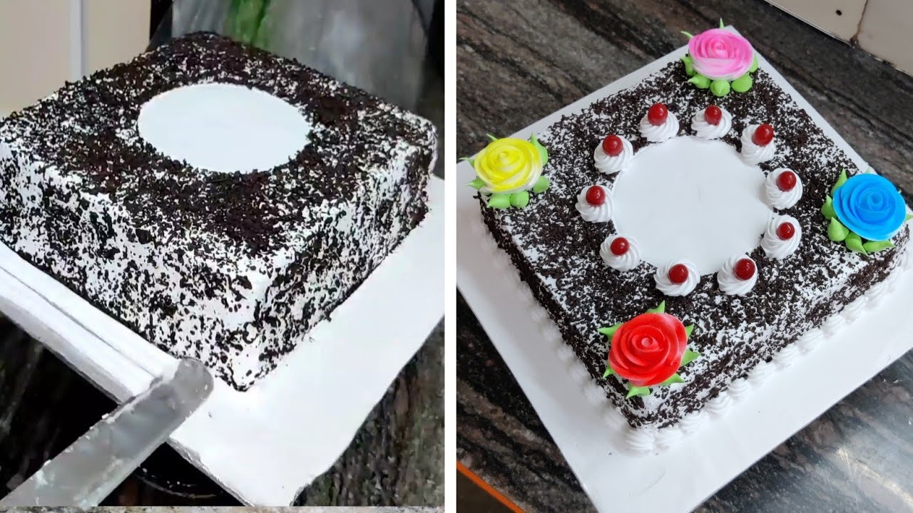 Black Forest Cake | Black Forest Square Cake | Flowers Design Black ...