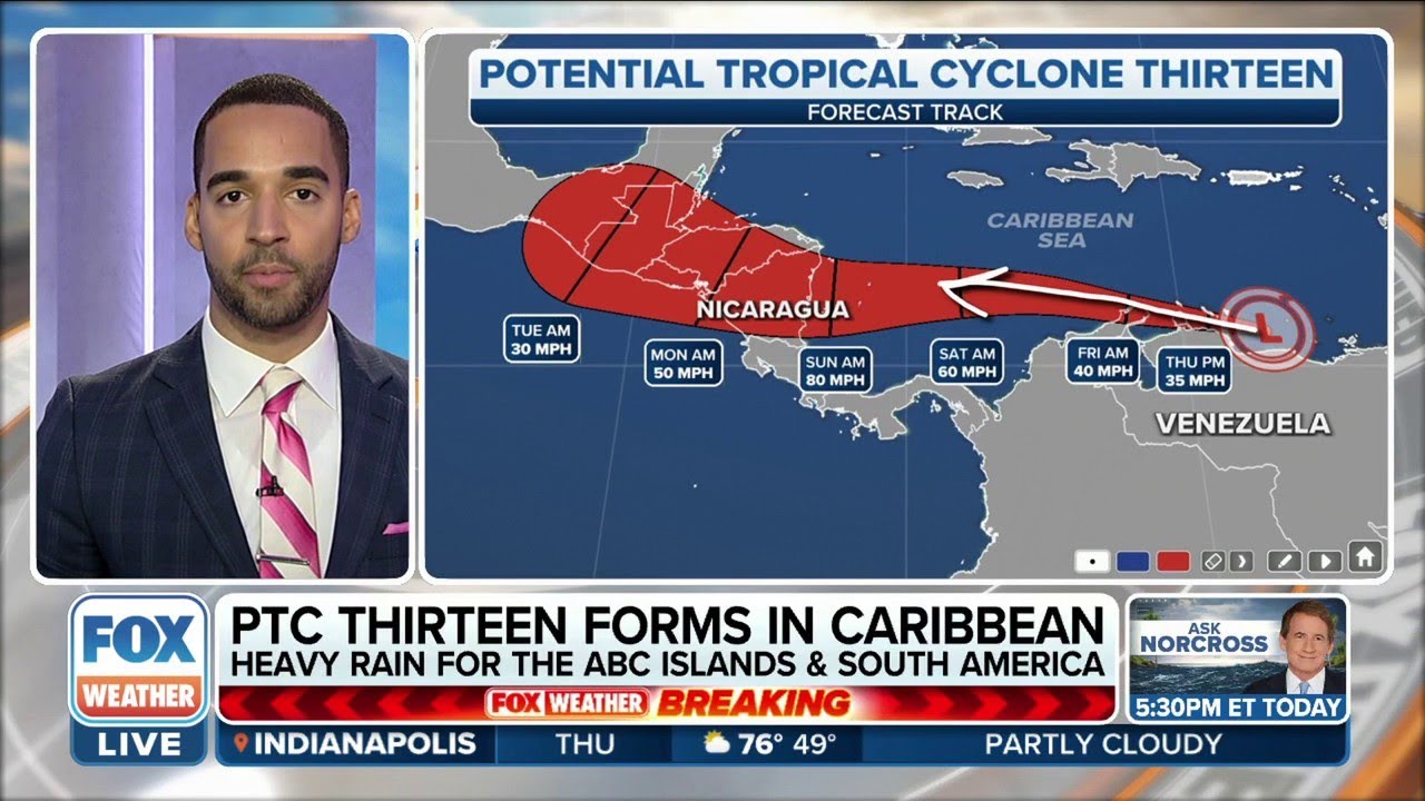 Potential Tropical Cyclone 13 Forms In The Caribbean - YouTube