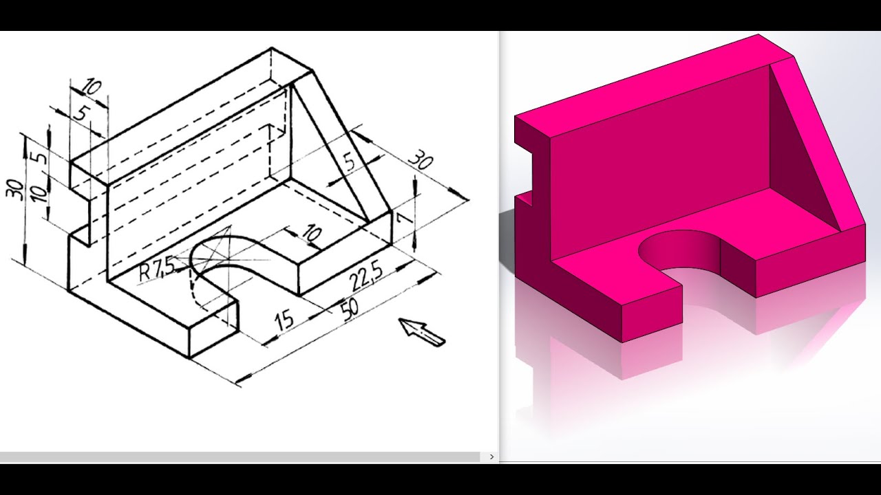 Exercise 14-Rib,Center Rectangle,Circle,Line-SolidWorks - YouTube