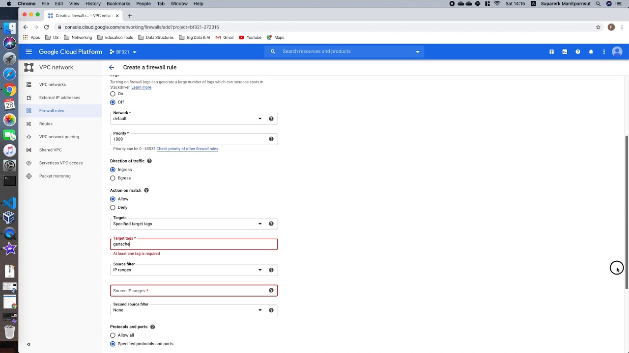GCP: Step 3 Open Ports for Ganache CLI and NodeJS App - YouTube