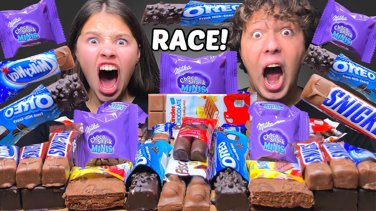 ASMR CHOCOLATE DESSERT RACE! OREO, MILKA, KINDER, SNICKERS, MILKY WAY ...
