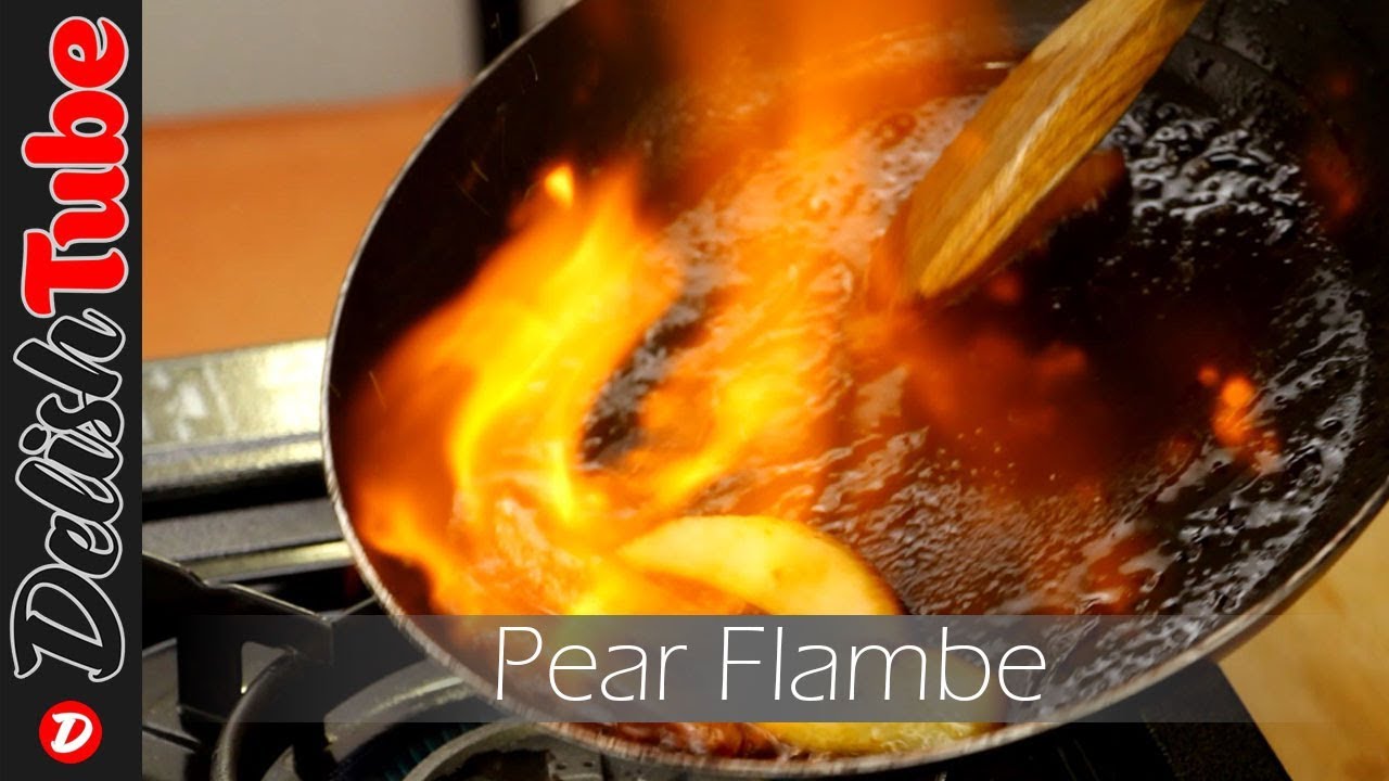 How to Make Pear Flambe (Cooking Attraction with Fire) - YouTube