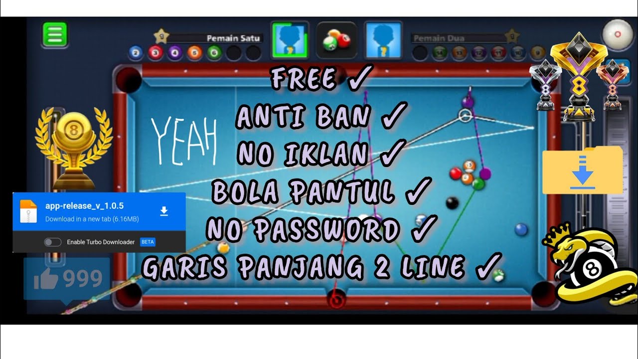 8 BALL POOL FINAL NINE BALL || CHEAT GARIS PANJANG || AIM SNAKE ...