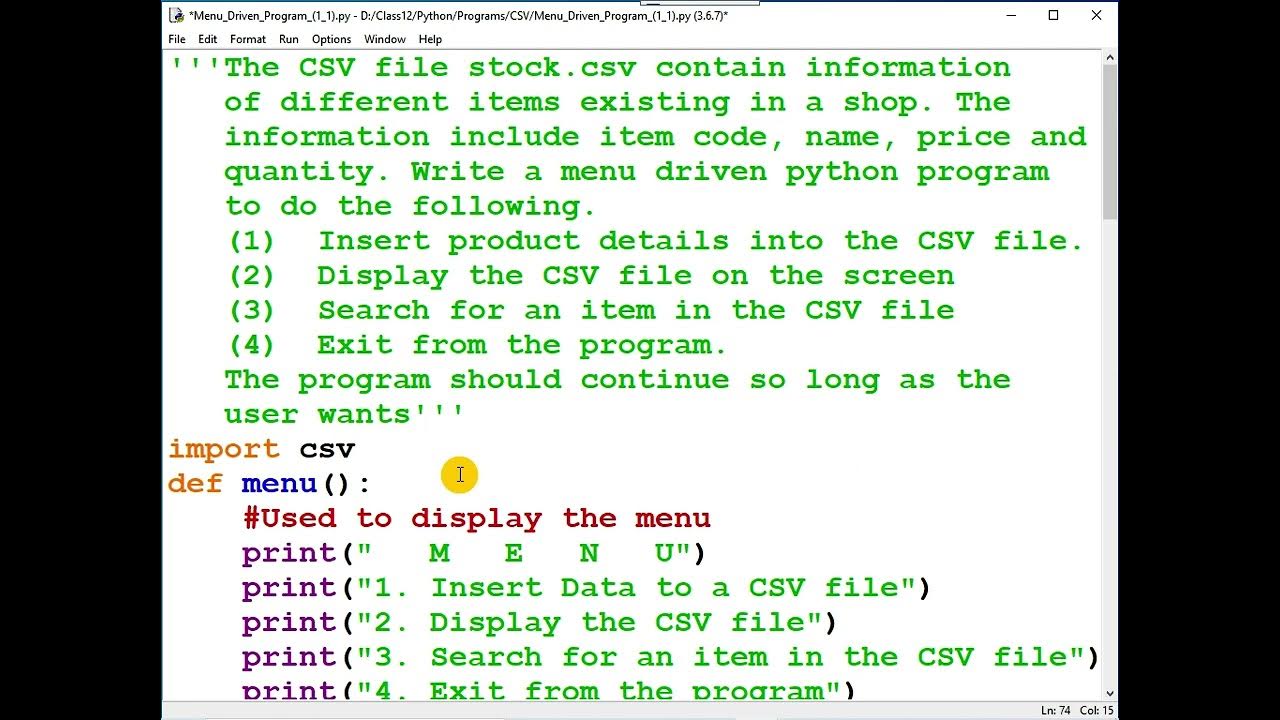 roypaulmca CSV Menu Driven Part 3 of 6 - YouTube
