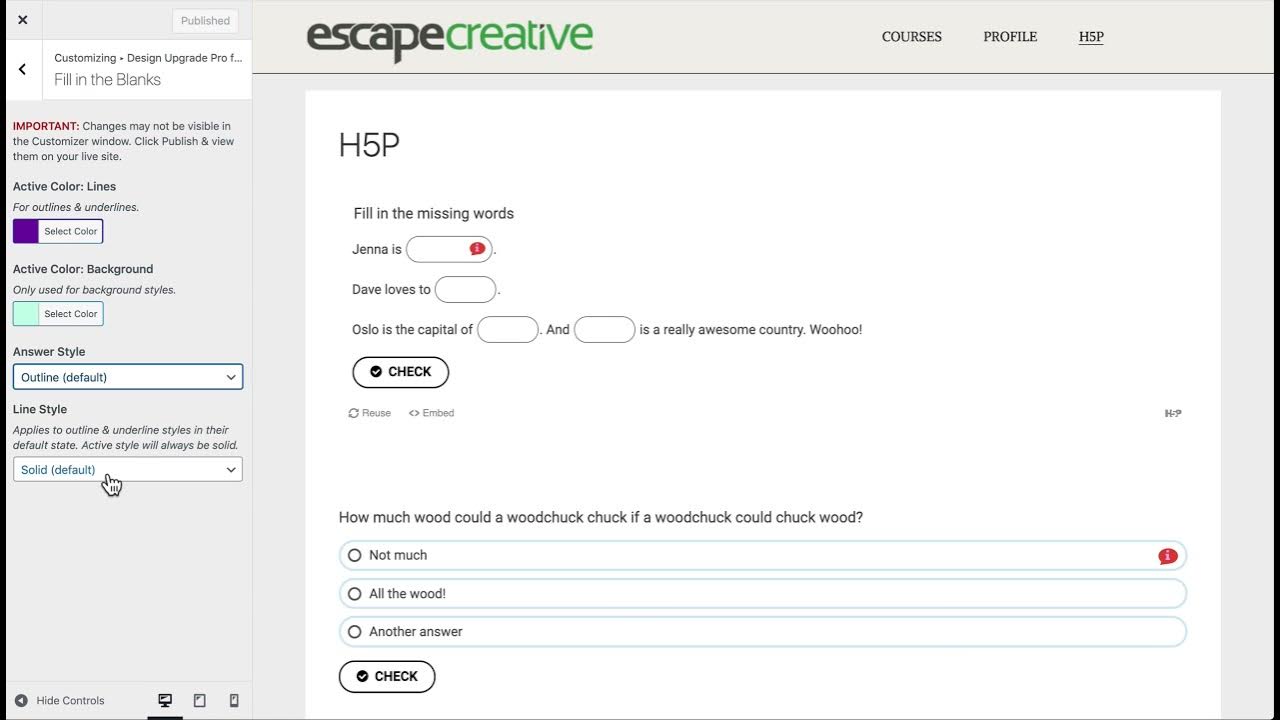 H5P Fill in the Blank Questions: Design Upgrade Pro for H5P - YouTube