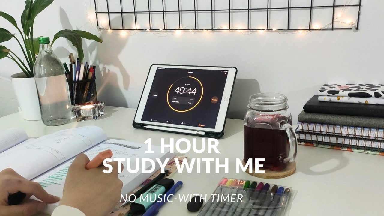 1 HOUR STUDY WITH ME | background noise, no music, realtime with timer ...