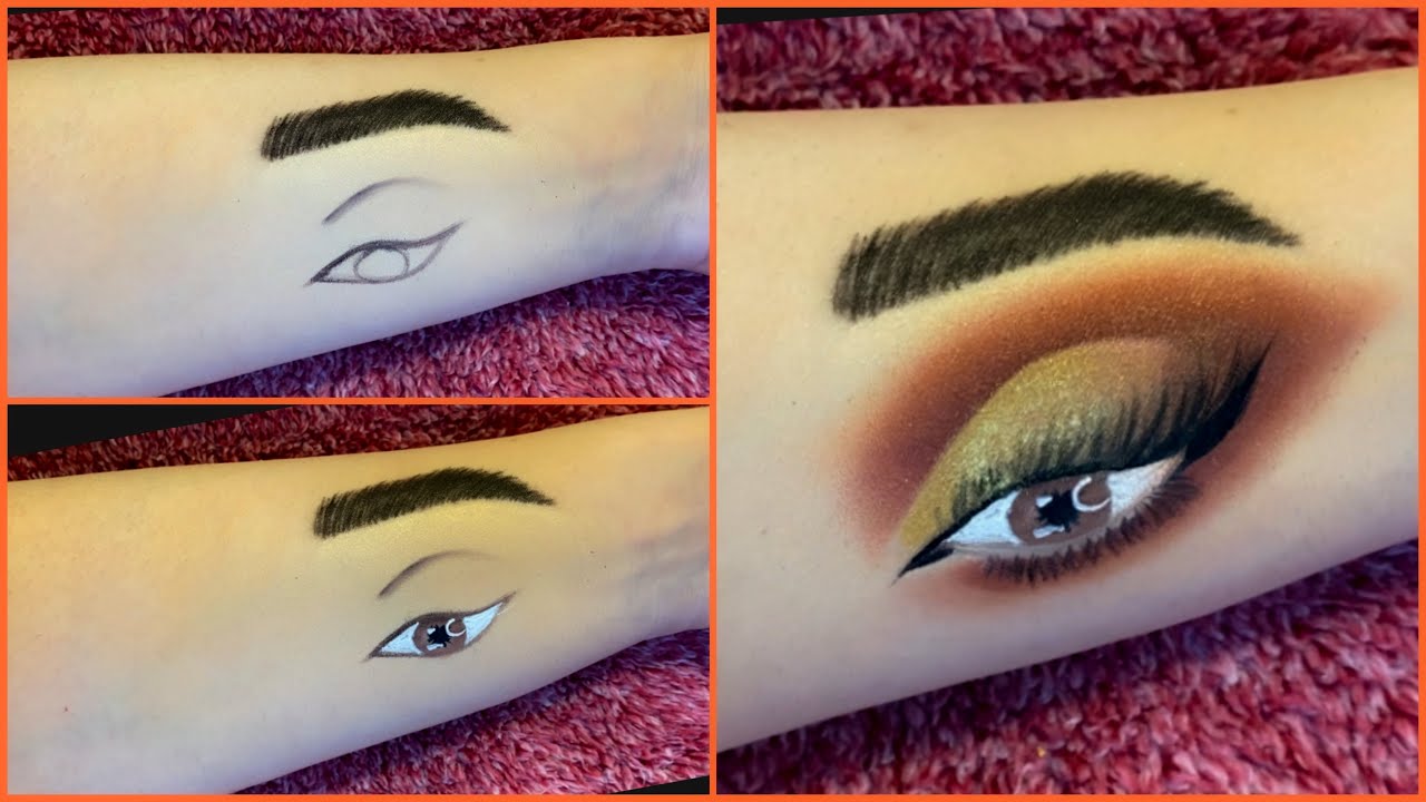 Open eye makeup look | brown and gold eye makeup | makeup practice ...