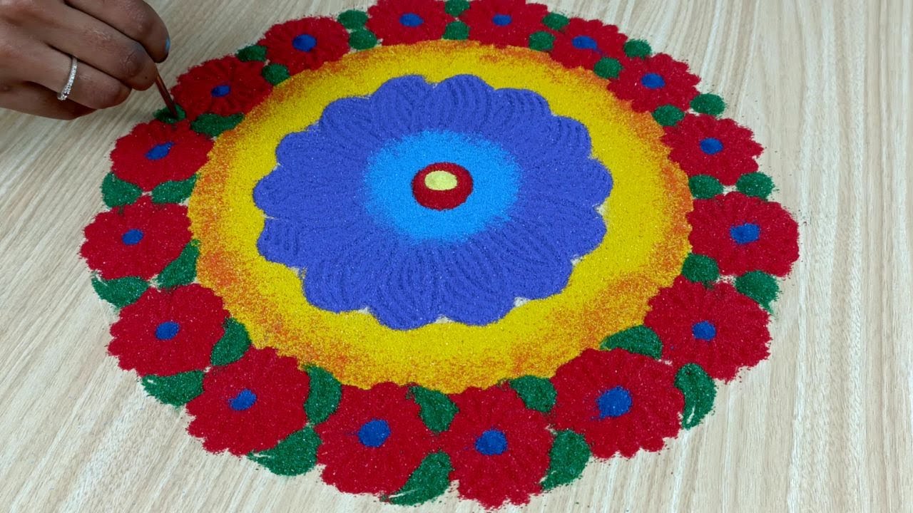 Round Rangoli Designs With Colours 2022 | Kolam Designs Easy | Simple ...