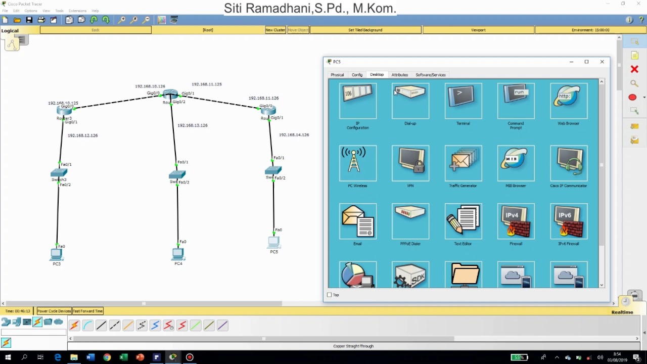SIMULASI JARINGAN 3 ROUTER 3 SWITCH 3 PC - YouTube