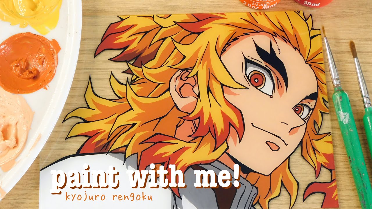 paint with me! anime glass painting | rengoku from demon slayer 🔥🧡 ...
