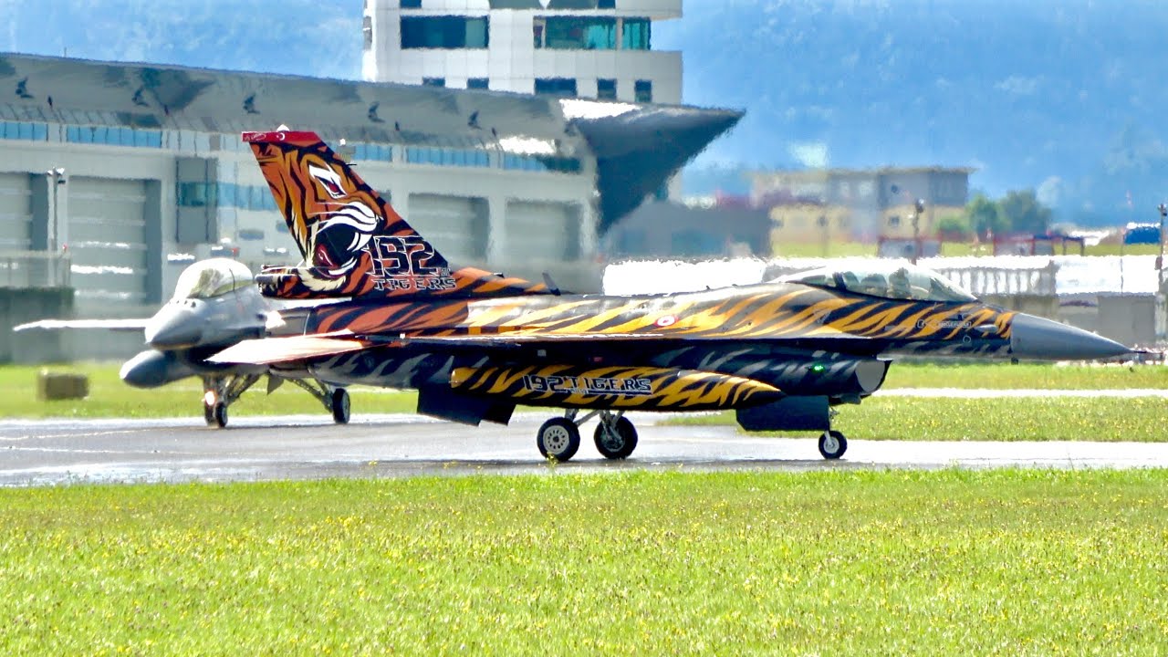 (4K) 2x Turkish Air Force F-16C Tiger Livery Departure at Zeltweg Air ...
