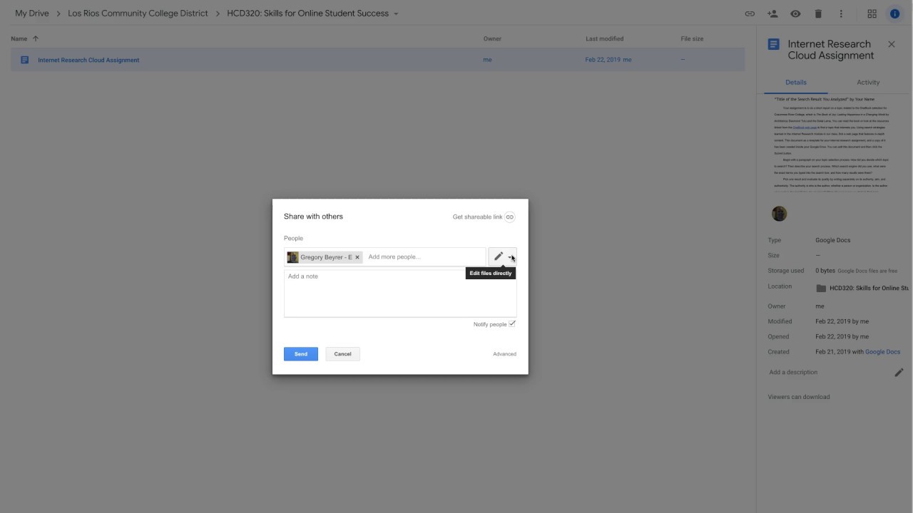 Canvas - Student Share Google File with Instructor - YouTube