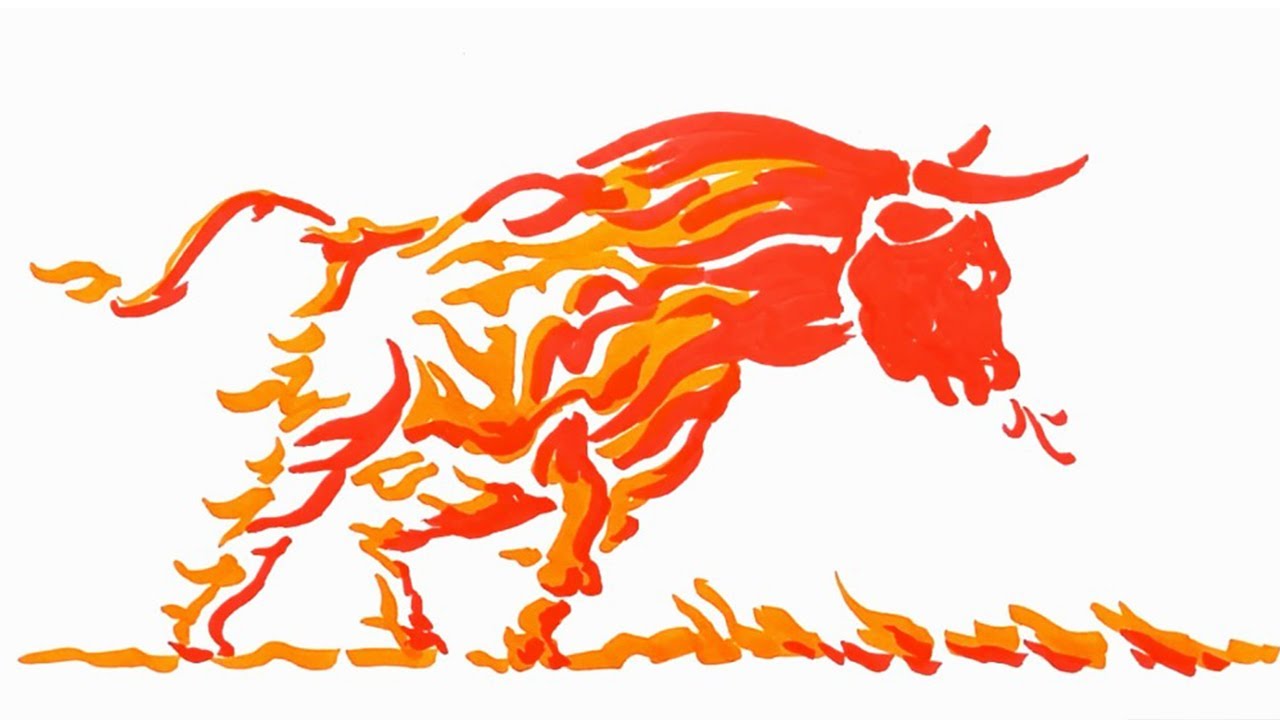 How to Draw a Fire Bull. Drawing Charging Bull. Charging bull drawing ...