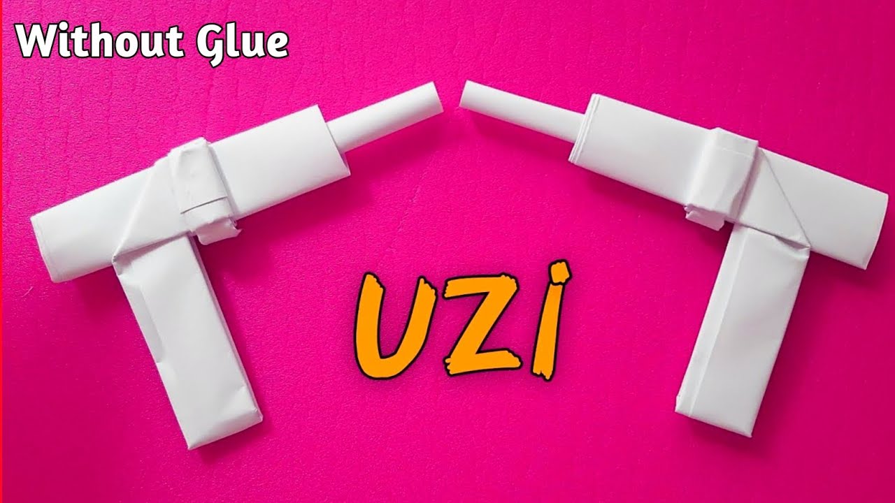 How to make mini pistol gun | paper gun | Origami paper Uzi | Without ...