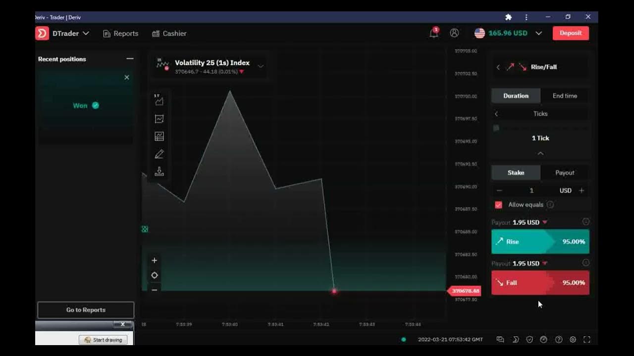 1 tick rise and fall binary.com deriv.com strategy 2022 - YouTube