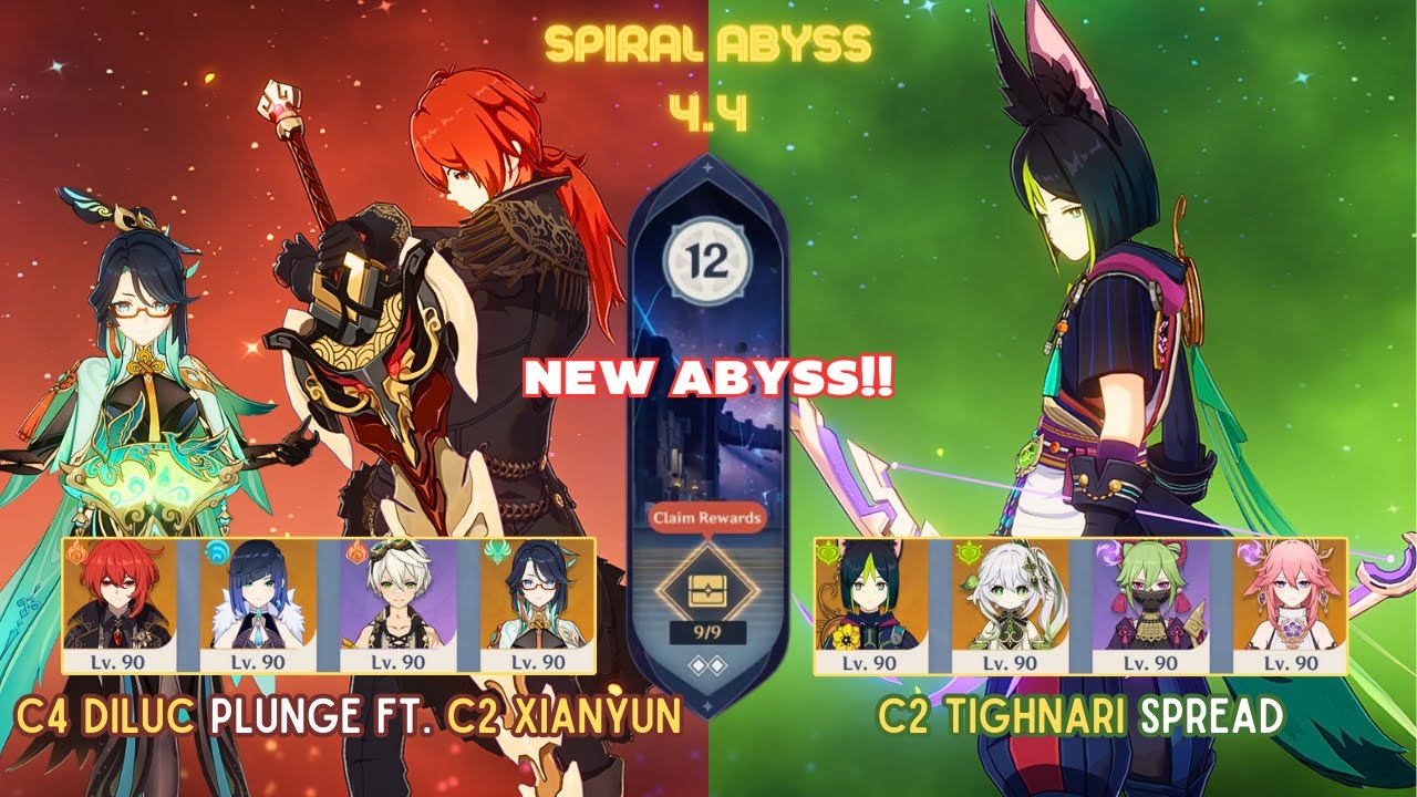 C4 Diluc ft. C2 Xianyun & C2 Tighnari Spread!|NEW Spiral Abyss 4.4 ...