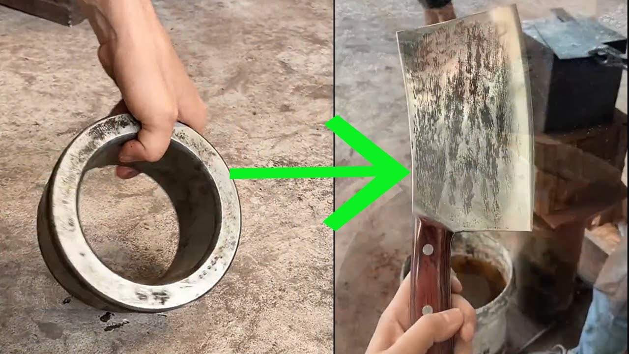 The entire process of forging a steel ring into a kitchen knife - YouTube
