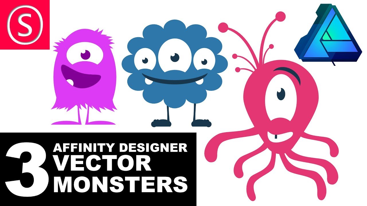 Affinity Designer - 3 Monsters in Vector - Beginners Tutorial - YouTube