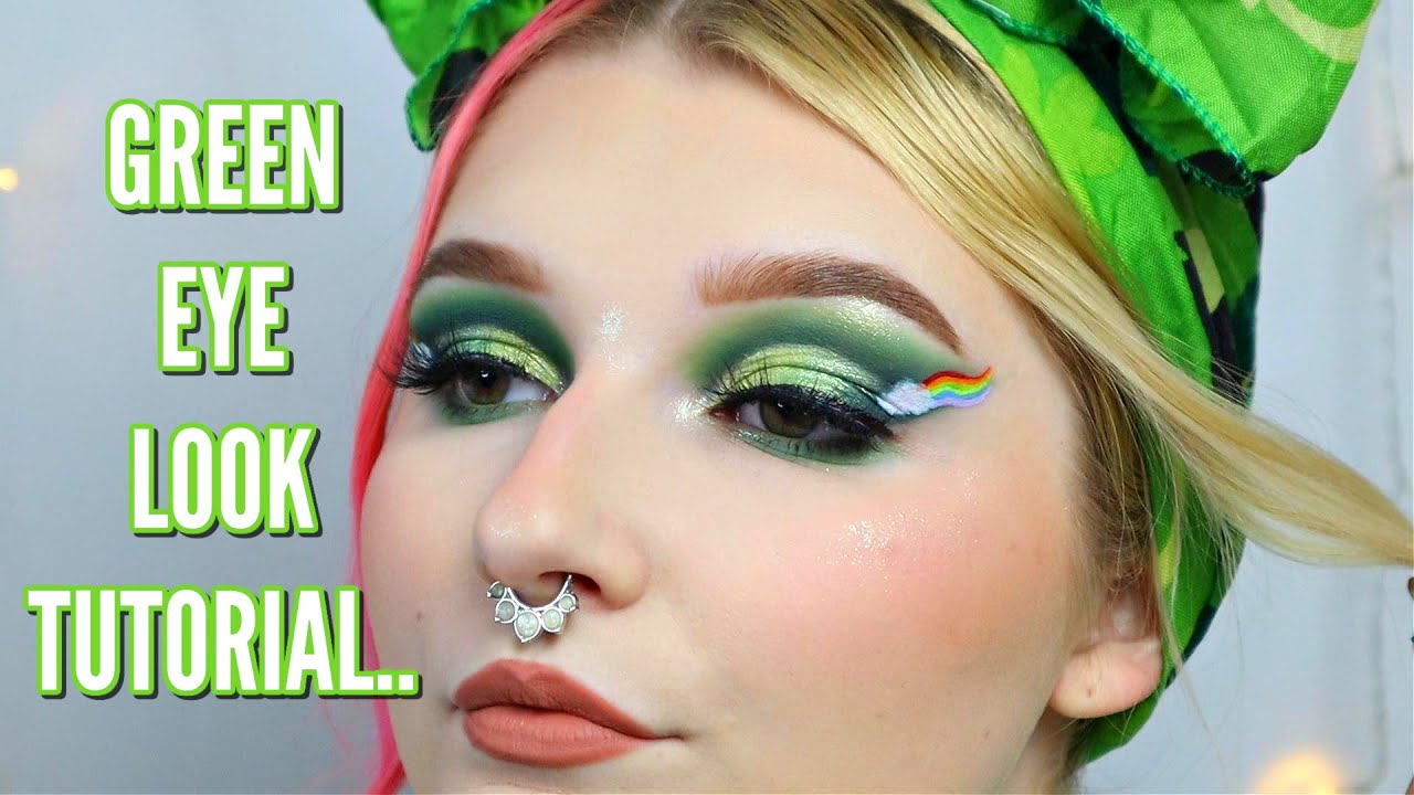 GRWM for St Patrick's Day! | Green Eye Look & Rainbow Eyeliner Tutorial - YouTube