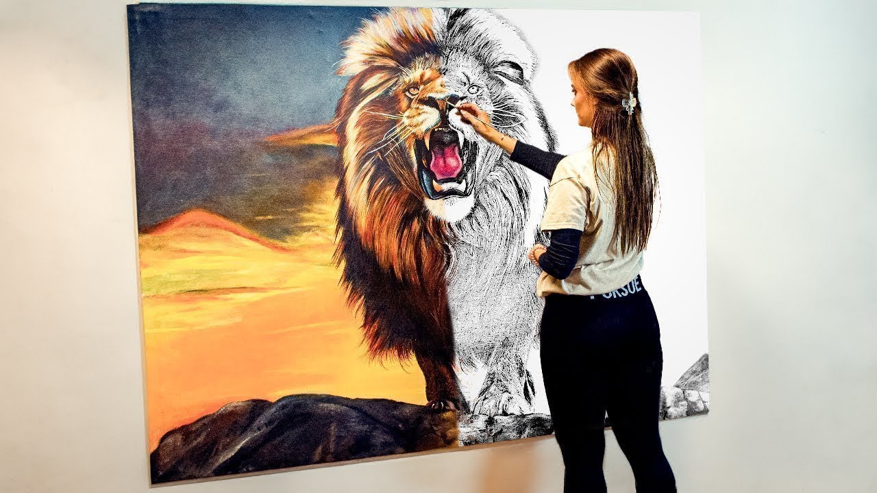 Lion Painting Timelapse - Hyperrealism Acrylic Painting - YouTube