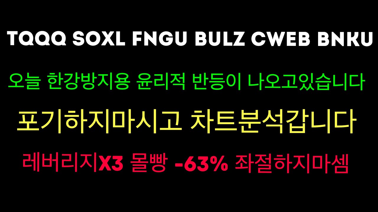 TQQQ SOXL FNGU BULZ CWEB BNKU 오늘 한강방지용 윤리적 반등이 나오고있습니다 포기하지마시고 차트분석갑니다 레버리지X3 몰빵 -63% - YouTube