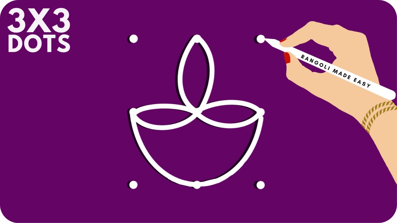 Easy Deepak Rangoli || Simple Diya Kolam with 3X3 dots | Easy Deepam ...