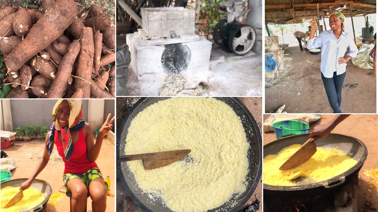 How to make Yellow Garri from Scratch | Cassava to Garri | Garri ...