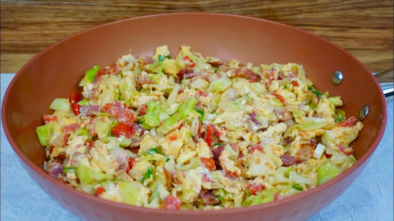 Receta fácil y muy ECONÓMICA / Tocino con repollo y huevo, nutritivo y ...