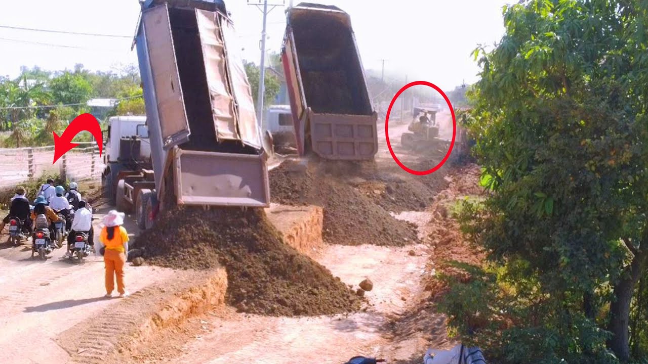 Great Action! Work action processing for road base using big Dozer And Truck 25 5t - YouTube