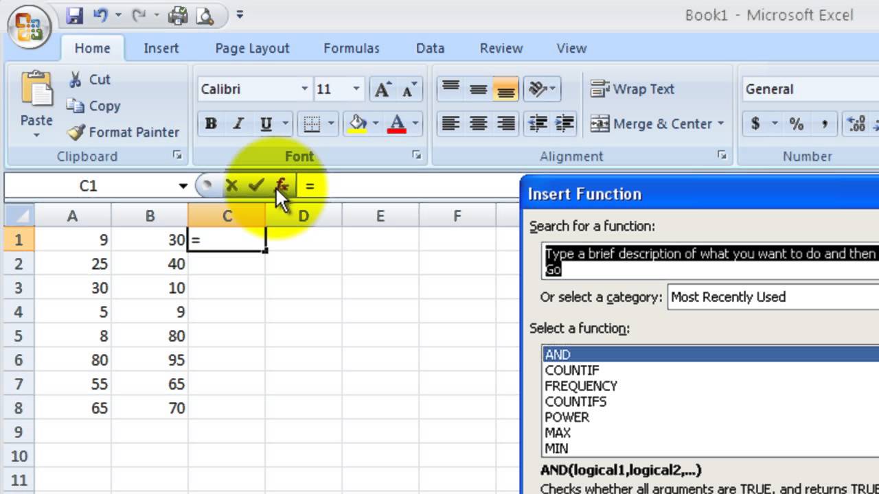 Tutorial, curs Excel 2007 - Functia AND, compararea a doua coloane de ...