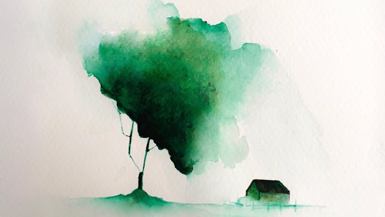 Easy painting of nature with watercolor. Green painting - YouTube