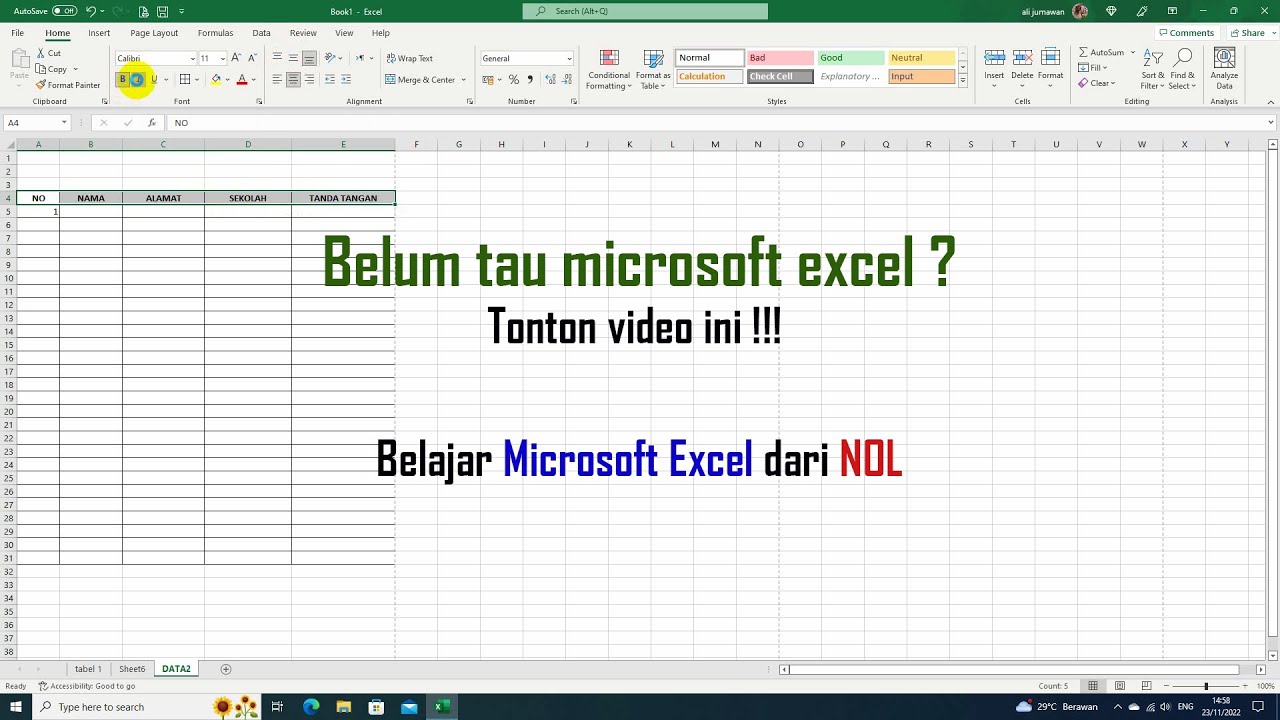 BELAJAR MICROSOFT EXCEL BAGI PEMULA DARI NOL || Bagian #2 - YouTube