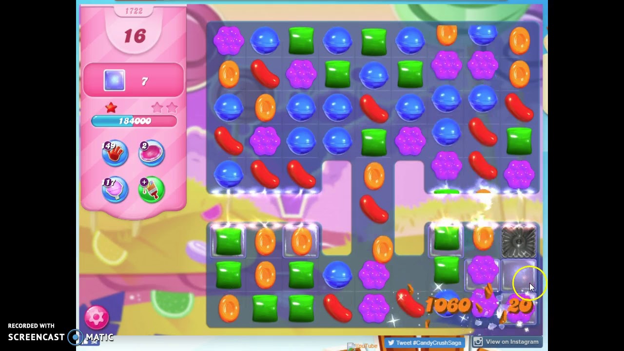 Candy Crush Level 1722 Audio Talkthrough, 1 Star 0 Boosters - YouTube
