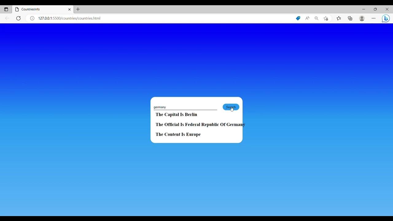 creat an app to display the informqtion about a country using api html ...