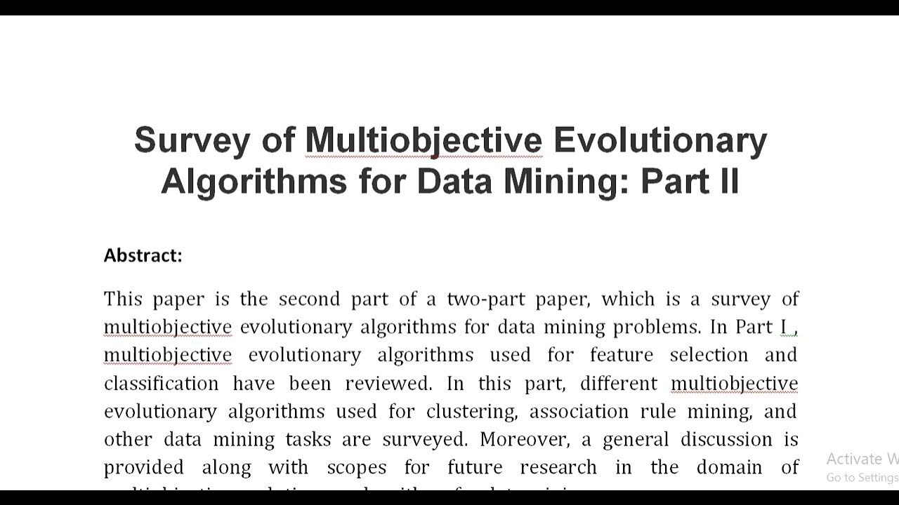Survey of Multiobjective Evolutionary Algorithms for Data Mining Part II - YouTube