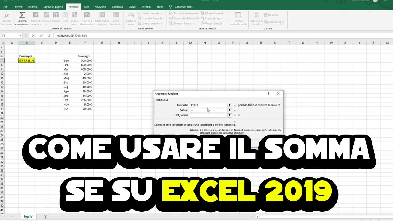 Come usare il Somma se su Excel 2019 - YouTube