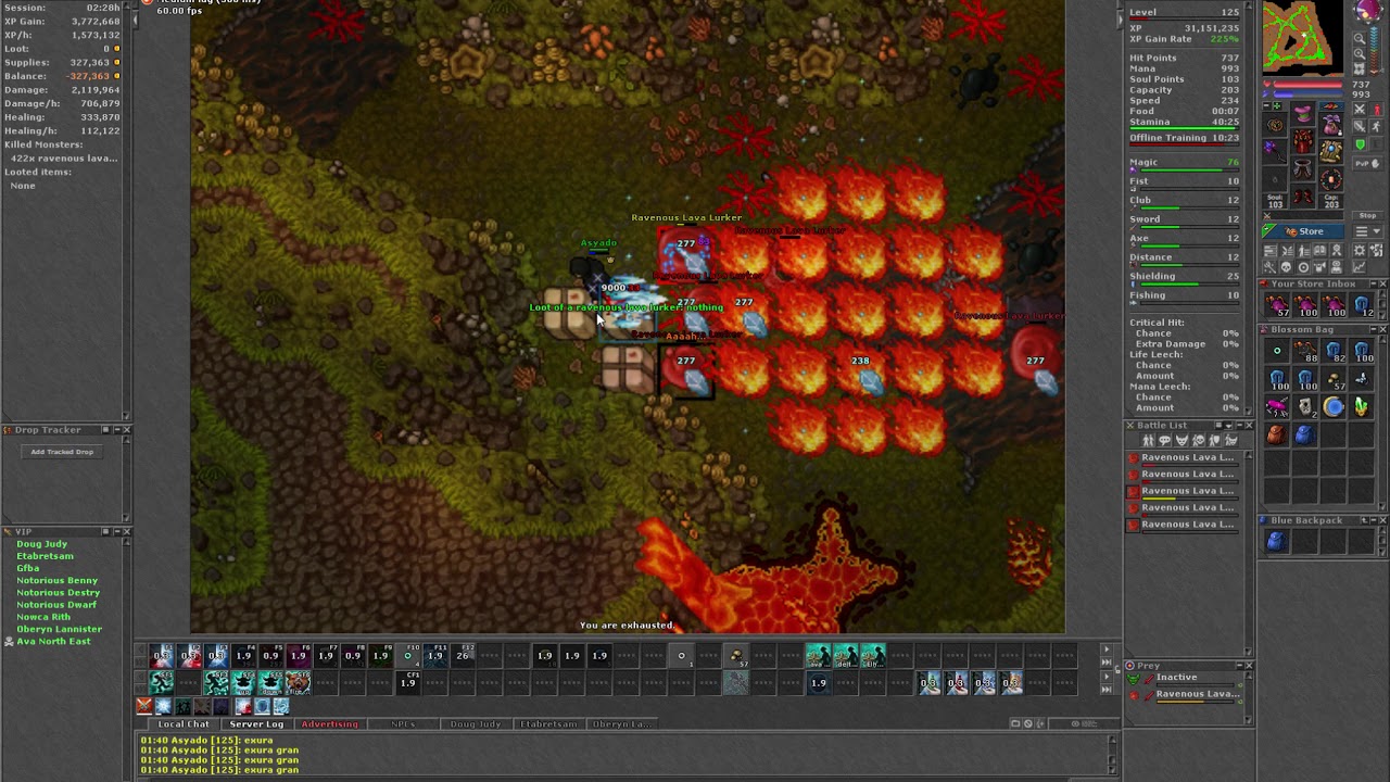 Tibia Lava Lurkers 1.3kk/h 100% Experience Rate 120 ED Solo Avalanche ...