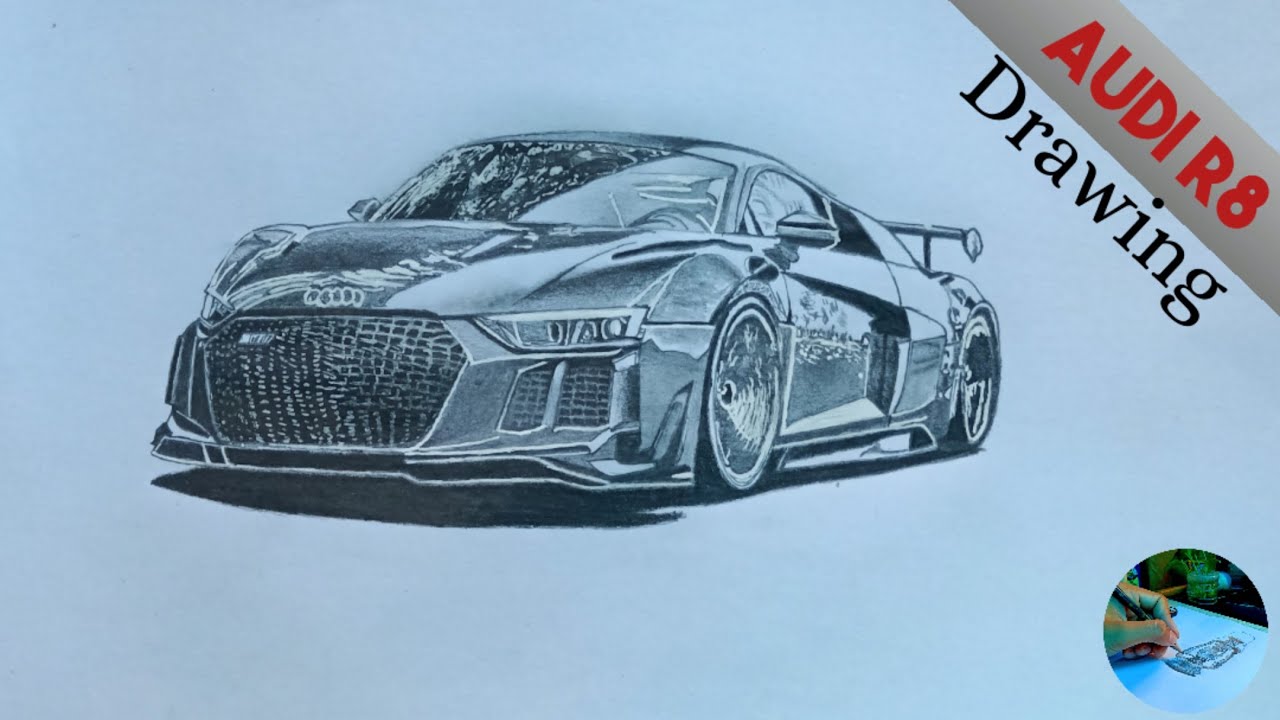Drawing AUDI R8 car | Car pencil drawing | Realistic car drawing step ...
