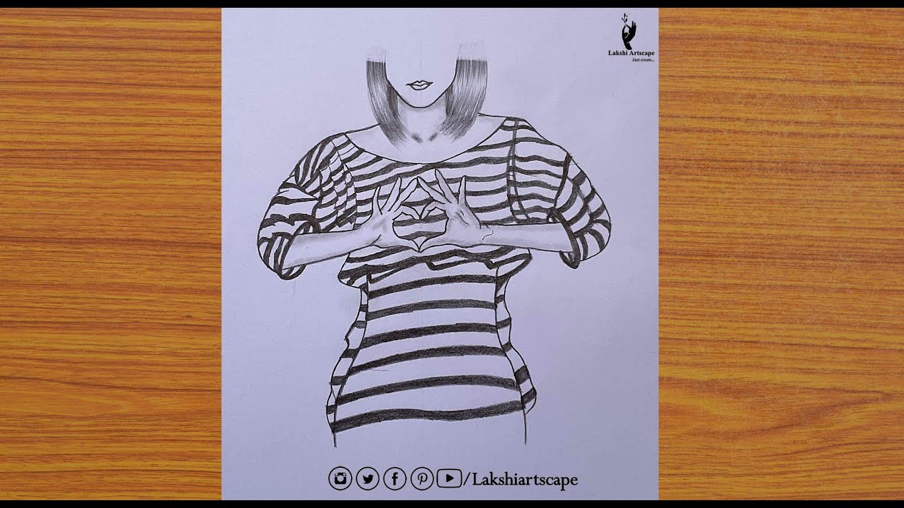 How to draw a Girl making a Heart sign with hands || Pencil sketch ...
