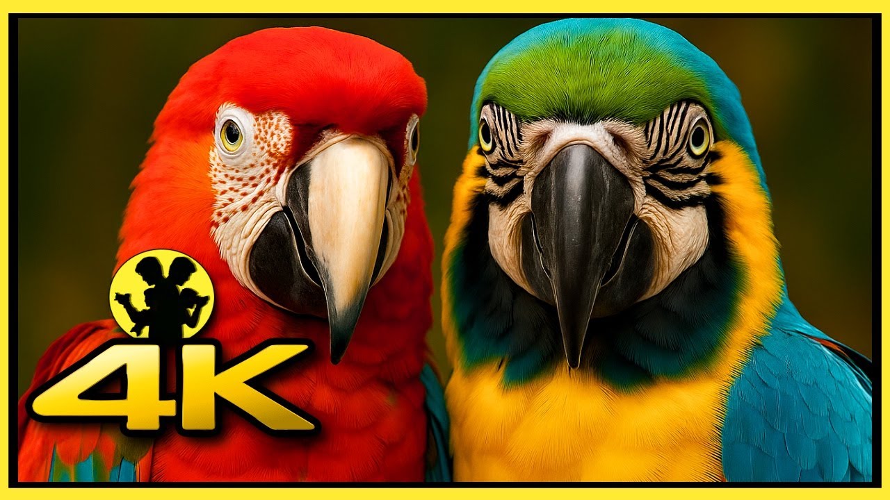 4K VIDEO (ULTRAHD) 🐦🐦BEAUTIFUL MACAW PARROTS WITH RELAXATION MUSIC 4K ...