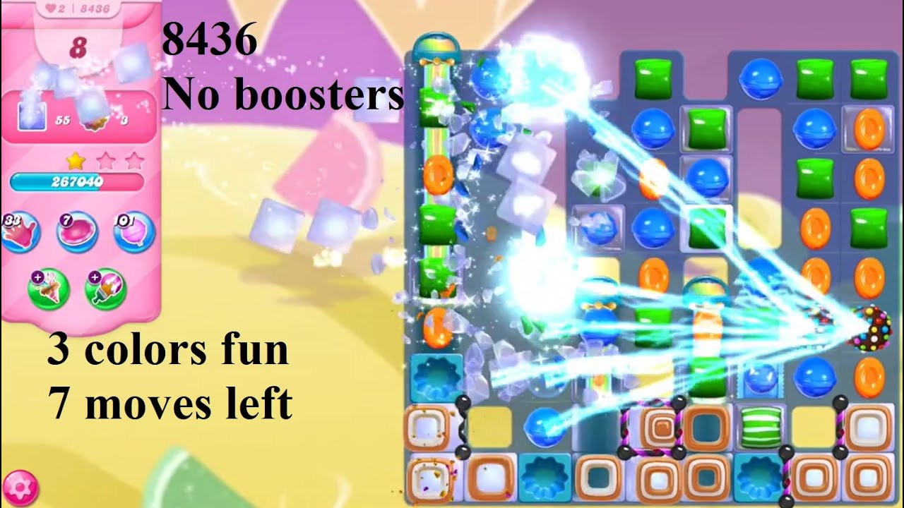 Candy Crush Saga Level #8436 3 colors fun 3 stars no boosters 7 moves ...